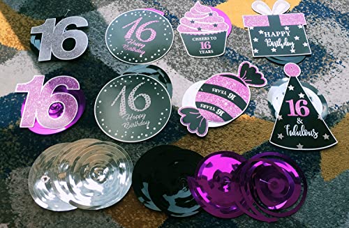 Sweet 16 Birthday Decorations Purple Silver Black for Women/Girl 16th Birthday Party Decoration Purple Silver Black Foil Hanging Swirls Decorations Girl 16th Birthday Party Hanging Decor / Swirls of 15pcs