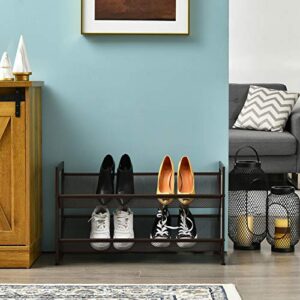 Tangkula 2-Tier Metal Shoe Rack, Stackable Flat & Slant Adjustable Shoe Storage Stand, Space Saving Shoes Shelf, Freestanding Shoes Rack Organizer for Entryway, Hallway