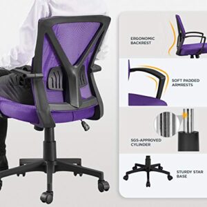 Yaheetech Mesh Office Desk Chairs Ergonomic Task Chairs with Adjustable Lumbar Support Mid Back Swivel Chair Purple