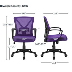 Yaheetech Mesh Office Desk Chairs Ergonomic Task Chairs with Adjustable Lumbar Support Mid Back Swivel Chair Purple