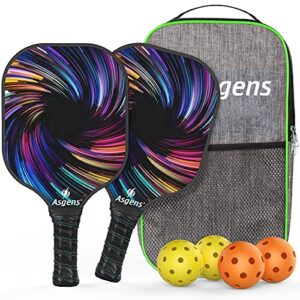 asgens pickleball paddles set, usapa pro lightweight graphite pickleball paddle set of 2 rackets and 1 portable carry bag with 4 balls for outdoor & indoor