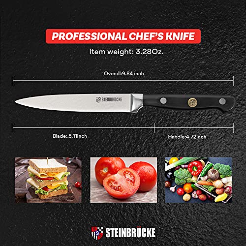 STEINBRÜCKE Kitchen Utility Knife - 5 inch Utility Knife Made from German 5Cr15Mov(HRC58) Stainless Steel, Premium Sharp Petty Knife with Ergonomic Handle for Home, Kitchen & Restaurant