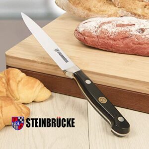 STEINBRÜCKE Kitchen Utility Knife - 5 inch Utility Knife Made from German 5Cr15Mov(HRC58) Stainless Steel, Premium Sharp Petty Knife with Ergonomic Handle for Home, Kitchen & Restaurant