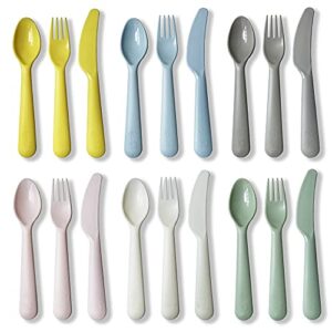 18pcs plastic toddler utensils set kids spoons forks knife colored baby flatware set silverware set reusable plastic utensils bpa free dishwasher safe plastic cutlery