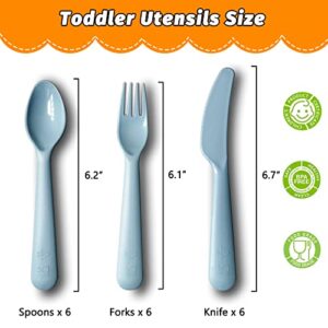 18Pcs Plastic Toddler Utensils Set Kids Spoons Forks Knife Colored Baby Flatware Set Silverware Set Reusable Plastic Utensils BPA Free Dishwasher Safe Plastic Cutlery