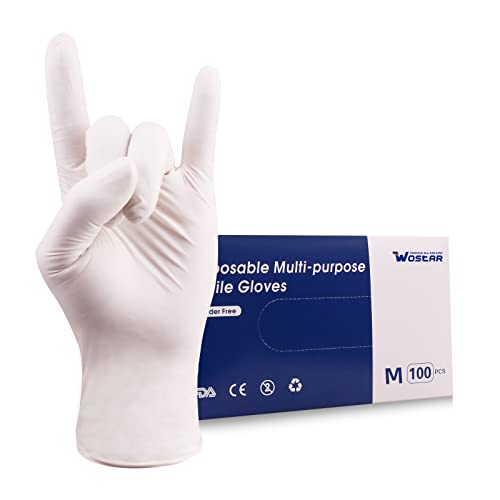 White Disposable Gloves Medium100pcs 4 Mil Powder Latex Free Safety Working Nitrile White Exam Gloves