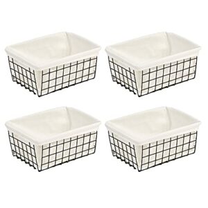 wire baskets with liner, yqmm 4 pack wire storage basket metal basket pantry organizer storage bins baskets for freezer shelf, cabinet, pantry, closets, kitchen, bathroom, garage organizing