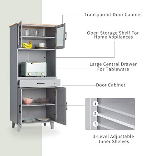 MELLCOM Kitchen Cabinet，Pantry Cabinets with 2 Cabinets, 1 Cutlery Drawer, 1 Open Shelf, Kitchen Storage Cabinets for Home&Office