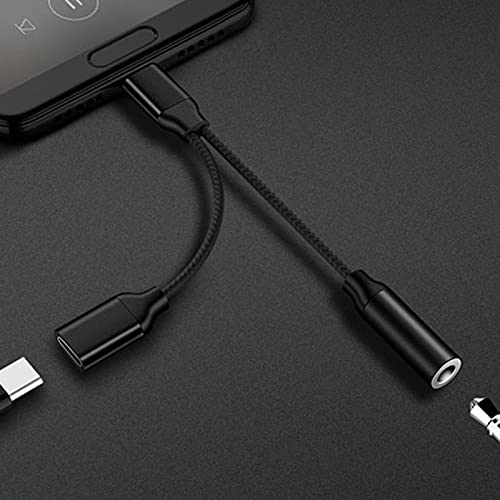 LINASHI Audio Adapter, Adapter USB C to 3.5mm AUX Jack Aluminum Alloy Audio Headphone Cable for Music Black One Size