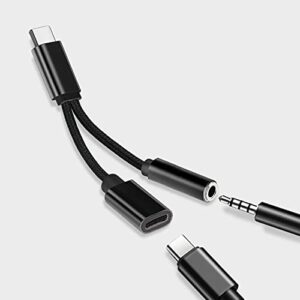 LINASHI Audio Adapter, Adapter USB C to 3.5mm AUX Jack Aluminum Alloy Audio Headphone Cable for Music Black One Size