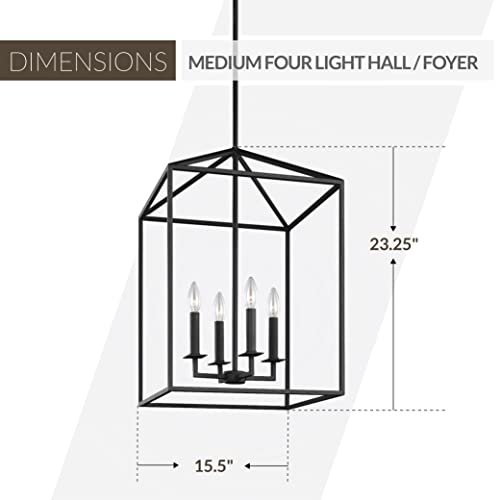 Generation Lighting 5115004-112 Perryton Medium Four - Light Hall/Foyer Hanging Modern Fixture, Midnight Black