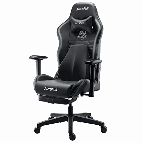 AutoFull C3 Gaming Chair Ergonomic Office Chair with 3D Bionic Lumbar Support Racing Style PU Leather Computer PC Chair for Adults with Footrest,Black