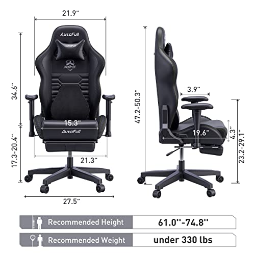 AutoFull C3 Gaming Chair Ergonomic Office Chair with 3D Bionic Lumbar Support Racing Style PU Leather Computer PC Chair for Adults with Footrest,Black