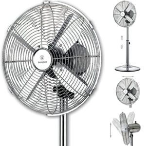 westinghouse 37" - 51.5" adjsutable vintage metal pedestal fan with 90° oscillation and 3 speeds - ideal standing floor fan for bedroom or retro decor, silver