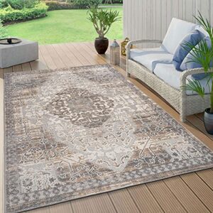 rugshop distressed traditional indoor/outdoor area rug 5' x 7' beige