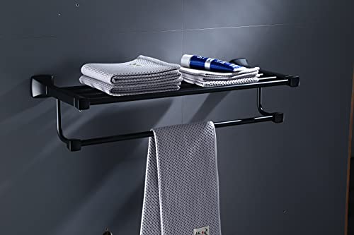 Black Towel Rack and Towel Holder with Luxury Design for Bathroom Wall,Bathroom Hardware,Matte Black Bathroom Accessories