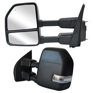 adanz towing mirrors black housing fit for 2017 2018 2019 2020 ford f250 f350 f450 f-550 super duty pickup truck turn signal light auxiliary lamp temperature sensor power heated