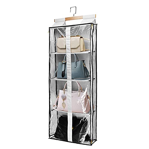 KMOTASUO Clear Closet Hanging Handbag Organizer with Zippers, Easy Access Wardrobe Tote Bag Purse Storage Holder Over The Door Space Saving Shelf Pocket for Bedrooms Living Room