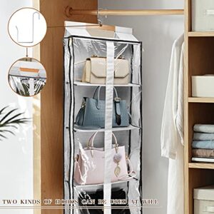 KMOTASUO Clear Closet Hanging Handbag Organizer with Zippers, Easy Access Wardrobe Tote Bag Purse Storage Holder Over The Door Space Saving Shelf Pocket for Bedrooms Living Room