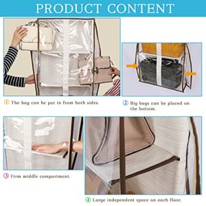 KMOTASUO Clear Closet Hanging Handbag Organizer with Zippers, Easy Access Wardrobe Tote Bag Purse Storage Holder Over The Door Space Saving Shelf Pocket for Bedrooms Living Room