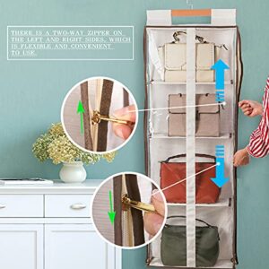 KMOTASUO Clear Closet Hanging Handbag Organizer with Zippers, Easy Access Wardrobe Tote Bag Purse Storage Holder Over The Door Space Saving Shelf Pocket for Bedrooms Living Room