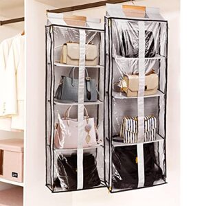 KMOTASUO Clear Closet Hanging Handbag Organizer with Zippers, Easy Access Wardrobe Tote Bag Purse Storage Holder Over The Door Space Saving Shelf Pocket for Bedrooms Living Room