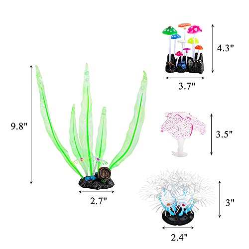 Mogoko 4 Pack Glowing Fish Tank Decorations, Silicon Glow Aquarium Plants Ornaments Kit for Decor