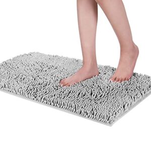 egyphy luxury chenille bathroom rug 20 x 32 extra soft and absorbent bath rug non slip shaggy bath mat plush washable carpet mats for tub shower, bathtub and bath room, grey