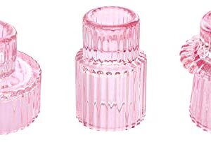 Vixdonos Pink Candlestick Holders Set of 3 Glass Candle Holders for Taper Candles,Pillar Candles and Tealight Candles