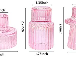 Vixdonos Pink Candlestick Holders Set of 3 Glass Candle Holders for Taper Candles,Pillar Candles and Tealight Candles