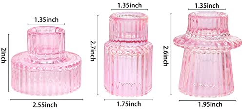 Vixdonos Pink Candlestick Holders Set of 3 Glass Candle Holders for Taper Candles,Pillar Candles and Tealight Candles