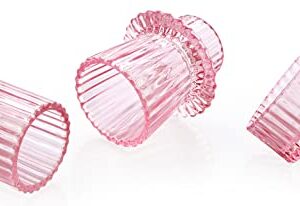 Vixdonos Pink Candlestick Holders Set of 3 Glass Candle Holders for Taper Candles,Pillar Candles and Tealight Candles