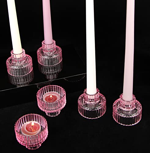 Vixdonos Pink Candle Holders Set of 6 Glass Tealight Candle Holders for Table Centerpieces and Wedding Decor(L)