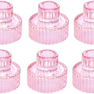 Vixdonos Pink Candle Holders Set of 6 Glass Tealight Candle Holders for Table Centerpieces and Wedding Decor(L)