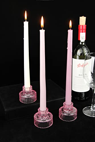 Vixdonos Pink Candle Holders Set of 6 Glass Tealight Candle Holders for Table Centerpieces and Wedding Decor(L)