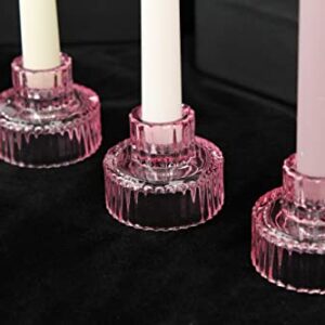 Vixdonos Pink Candle Holders Set of 6 Glass Tealight Candle Holders for Table Centerpieces and Wedding Decor(L)