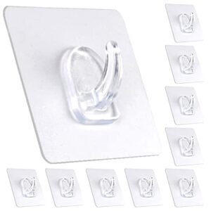 inzllo adhesive hooks, seamless hooks 20 lb(max) waterproof and oilproof removable, heavy duty utility hooks reusable wall hook for kitchen bathroom bedroom office - 10 pcs