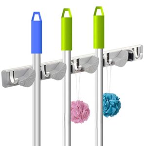 homelove mop and broom holder wall mount,20" installation heavy duty broom mop hanger organizer for home, kitchen,closet,garden,garage, laundry (4 racks 5 hooks) grey