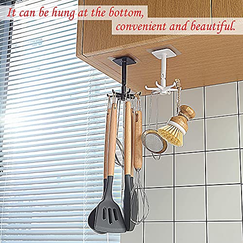 ACOODE Hanging Utensil Holder Hooks Kitchen Utensil Hanger Wall Mount 360 Degrees Rotating Folding Hook Self Adhesive Hook Utensil Rack with 6 Hooks for Kitchen Bathroom Cabinet ( Black White)