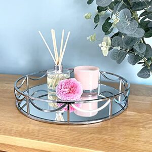 Glass Mirror Tray with Silver Metal Frame Ideal Glass Tray for Vanity, Makeup, Perfume Organizer, Decorative Silver Tray, Table Centre Piece, Vanity Dresser Mirrored Tray, Serving Tray by Cube Home.