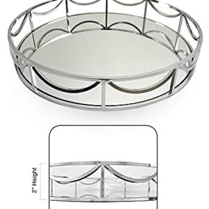 Glass Mirror Tray with Silver Metal Frame Ideal Glass Tray for Vanity, Makeup, Perfume Organizer, Decorative Silver Tray, Table Centre Piece, Vanity Dresser Mirrored Tray, Serving Tray by Cube Home.