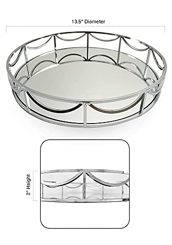 Glass Mirror Tray with Silver Metal Frame Ideal Glass Tray for Vanity, Makeup, Perfume Organizer, Decorative Silver Tray, Table Centre Piece, Vanity Dresser Mirrored Tray, Serving Tray by Cube Home.