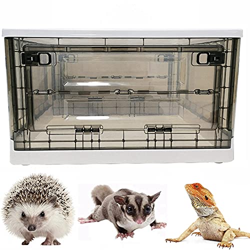 Portable Hedgehog Cage Carrier with Wheels and Handles, Collapsible Hamster Cage Plastic Rat House Indoor Outdoor Small Critter Habitat Pet Travel Carrier Box for Hedgehog,Hamster,Rat,Bearded Dragon