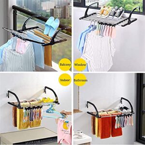 ZyHMW Clothes Airer Balcony Drying Rack Stainless Steel Folding Hanging Window Shoes Rack Adjustable Portable Outdoor Airer Clothes Towel Storage，Folding Airer (Color : S Square Tube Gray)