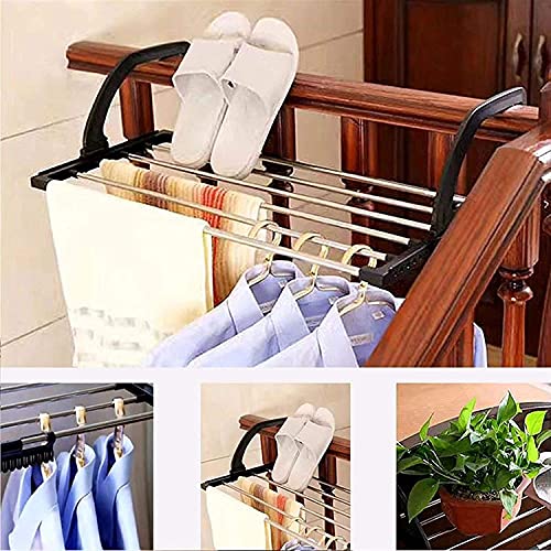 ZyHMW Clothes Airer Balcony Drying Rack Stainless Steel Folding Hanging Window Shoes Rack Adjustable Portable Outdoor Airer Clothes Towel Storage，Folding Airer (Color : S Square Tube Gray)