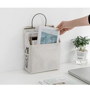 N BoXingYuan Wall Hanging Storage Bag Linen Cotton Organizer Wall Door Closet Bag Organizer with Adhesive Hook for Bedroom Bathroom Living Room (Plant+GreyGrid)