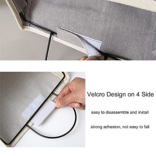 N BoXingYuan Wall Hanging Storage Bag Linen Cotton Organizer Wall Door Closet Bag Organizer with Adhesive Hook for Bedroom Bathroom Living Room (Plant+GreyGrid)