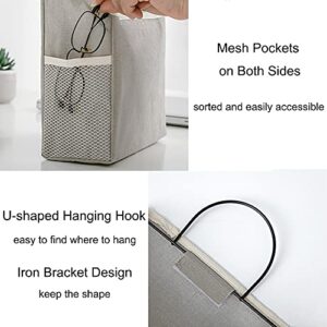 N BoXingYuan Wall Hanging Storage Bag Linen Cotton Organizer Wall Door Closet Bag Organizer with Adhesive Hook for Bedroom Bathroom Living Room (Plant+GreyGrid)