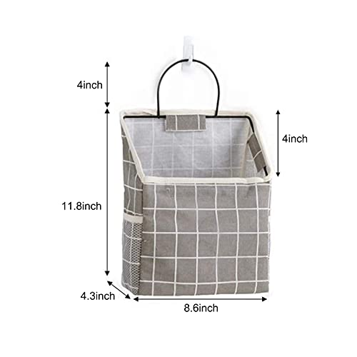 N BoXingYuan Wall Hanging Storage Bag Linen Cotton Organizer Wall Door Closet Bag Organizer with Adhesive Hook for Bedroom Bathroom Living Room (Plant+GreyGrid)