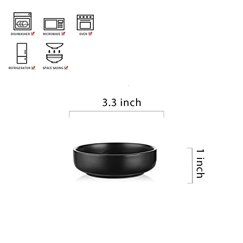 Selamica Ceramic 3.3 Inch Soy Sauce Dish Dipping Bowls Side Dishes Small Appetizer Pinch Bowls for Condiments, Sushi, Ketchup, BBQ-Set of 6(Matte Black)